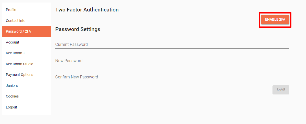 Enabling Two-factor Authentication (2FA) – Rec Room Help Center
